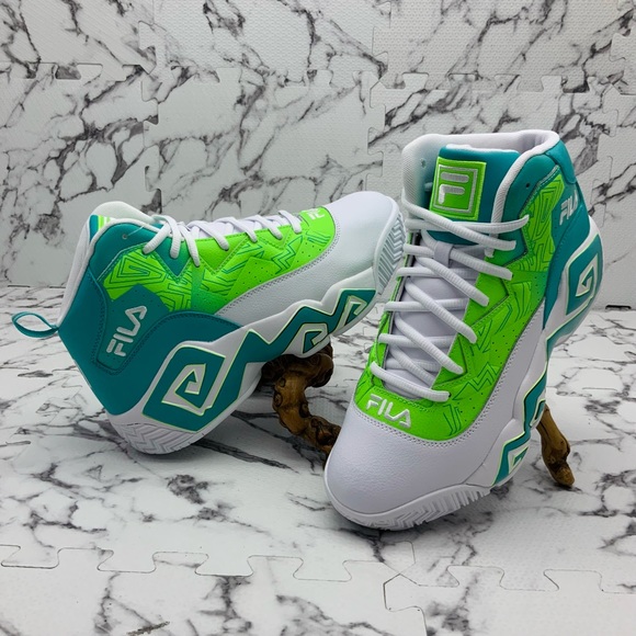 Fila | Shoes | Mens Fila Mb White Lime Green Teal Midtop Sneakers ...